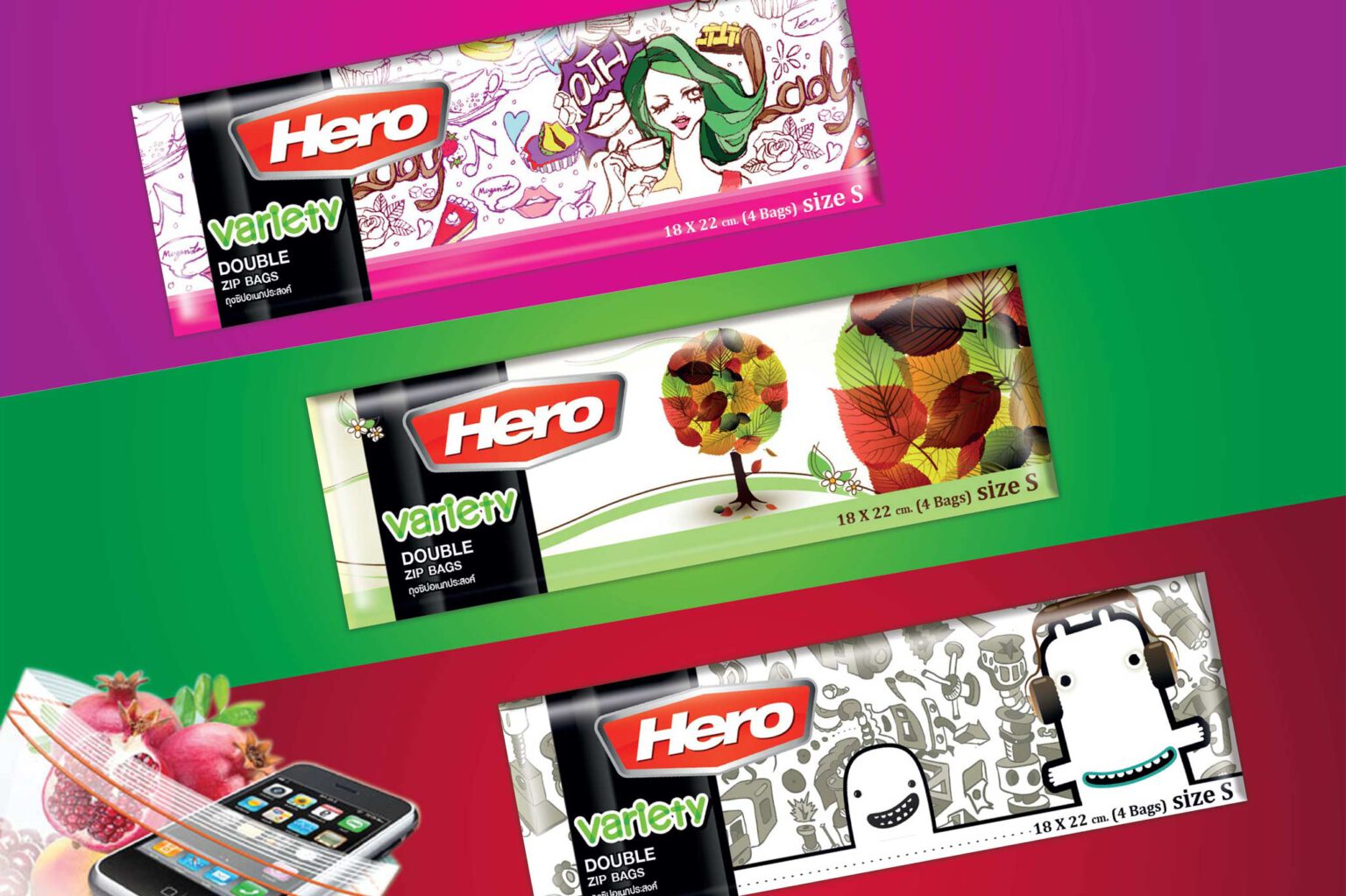 Hero Double Zip Bags : Packaging - strategic design agency